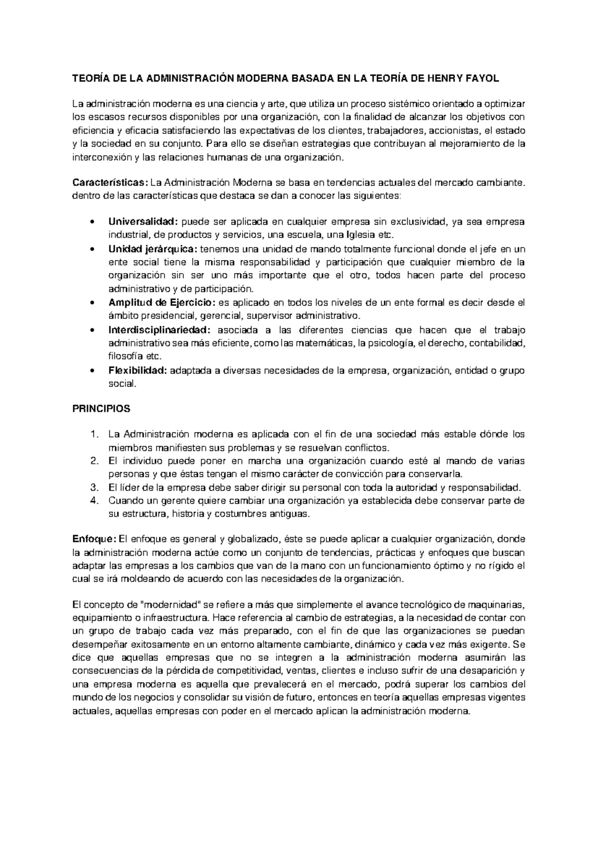Teoría Moderna de la Administración: Enfoques y Principios Clave - Studocu