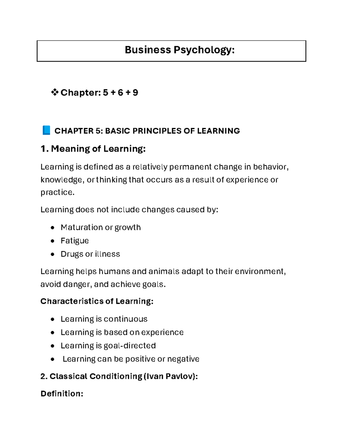 Business Psychology: Chapter 5 - Learning Principles and Conditioning ...
