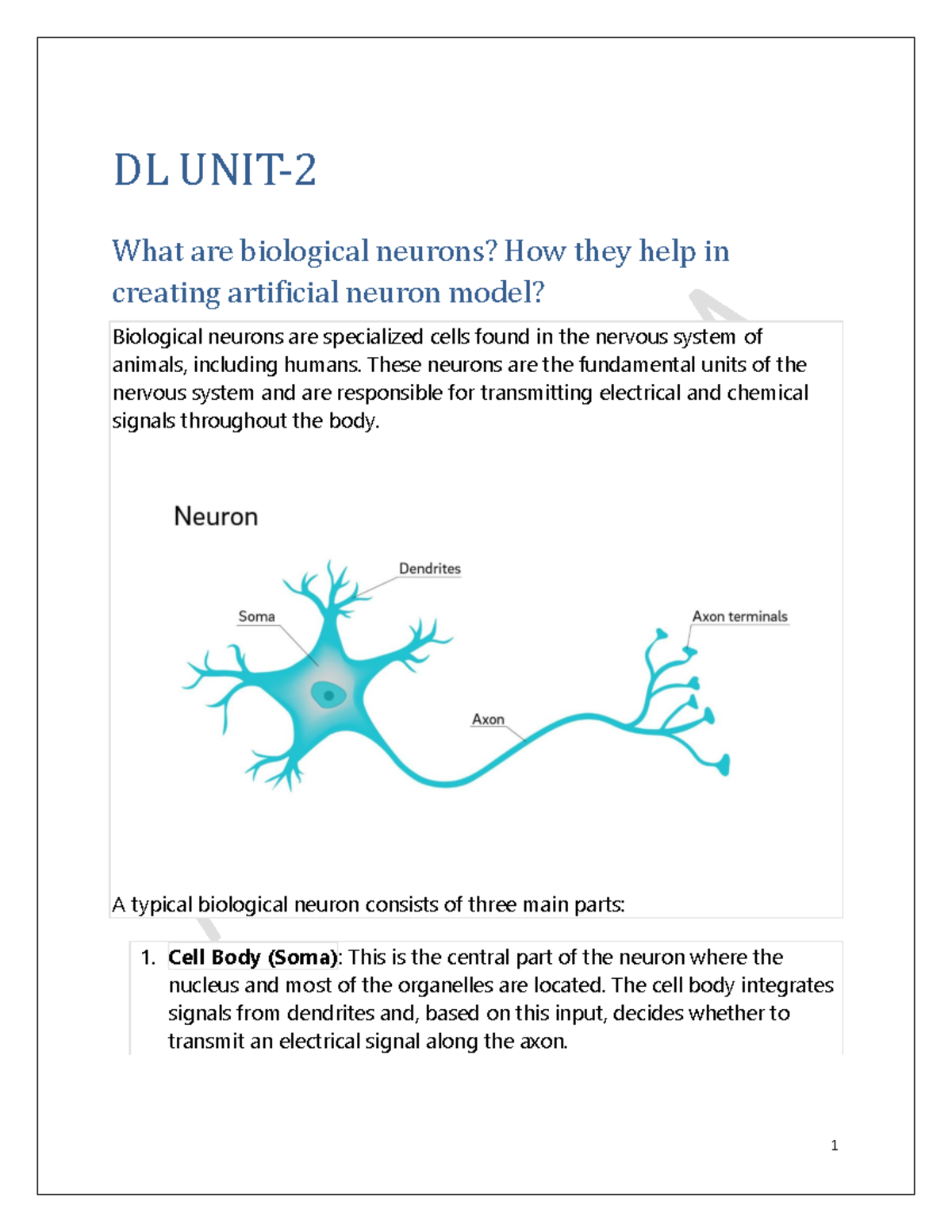 DL UNIT-2 - Understanding Biological and Artificial Neurons - Studocu
