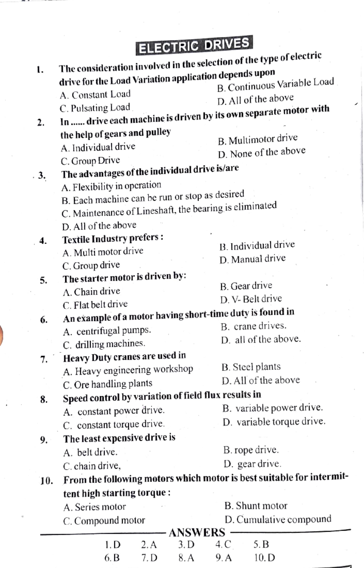 Electrical Drives MCQs - Comprehensive Study Guide - Studocu