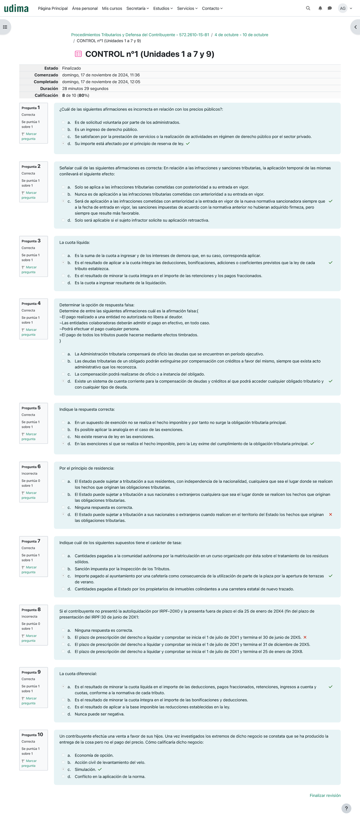 Control nº1 (Unidades 1 a 7 y 9): Revisión del intento Aula Udima copia ...