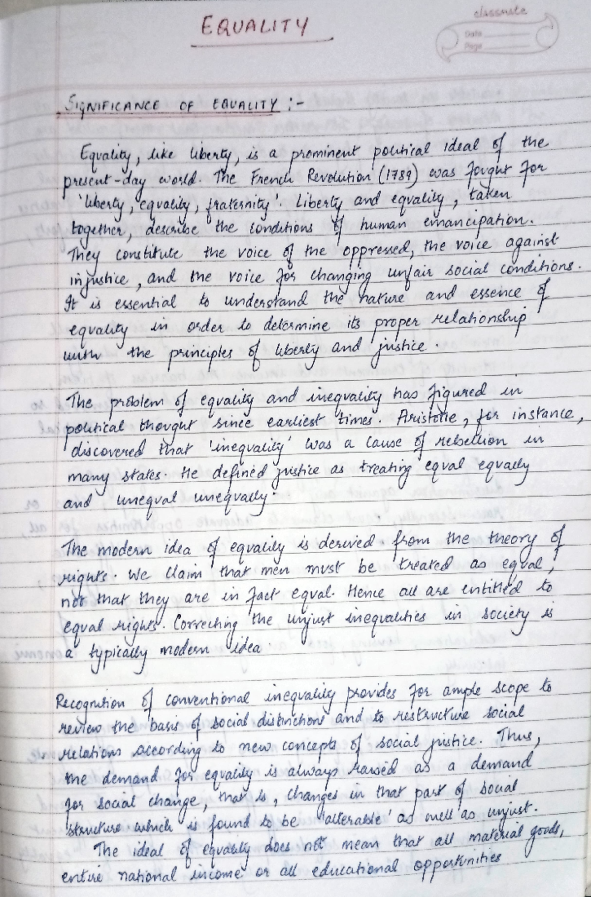 Liberty and equality - classmate EQUALITY Date Page SIGNIFICANCE OF ...