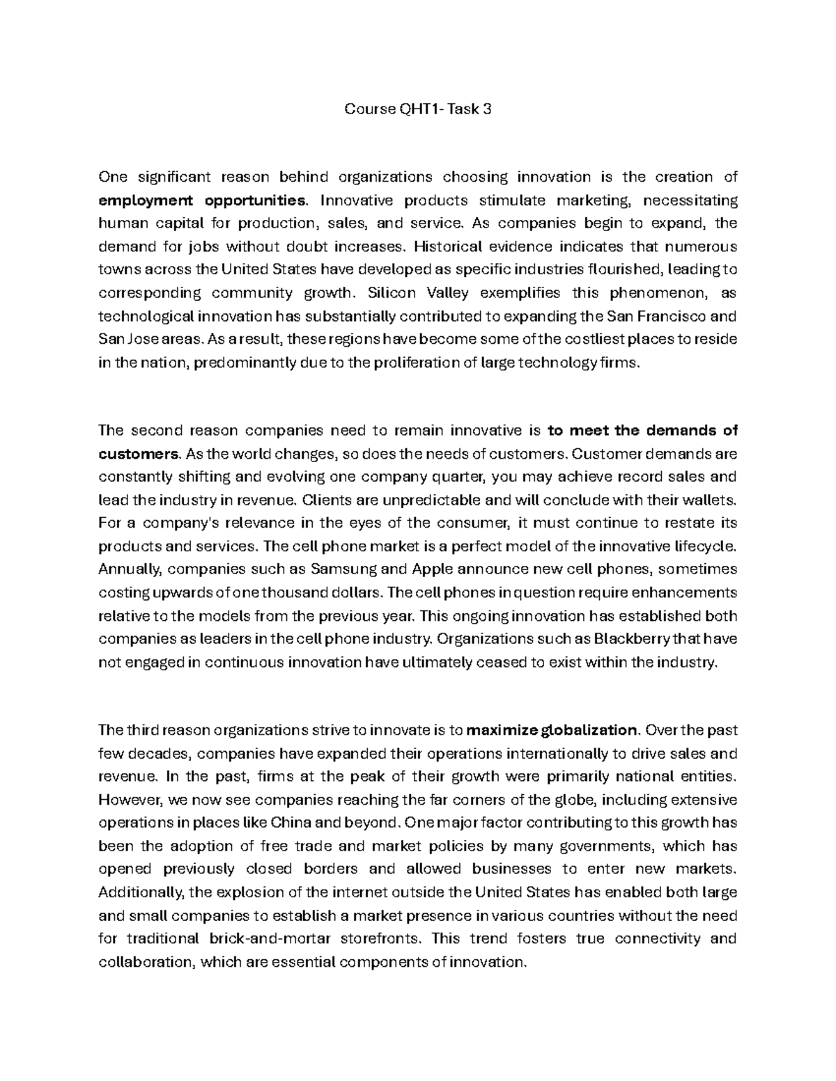 QHT1 TASK 3 Passed - Course QHT1- Task 3 One significant reason behind ...