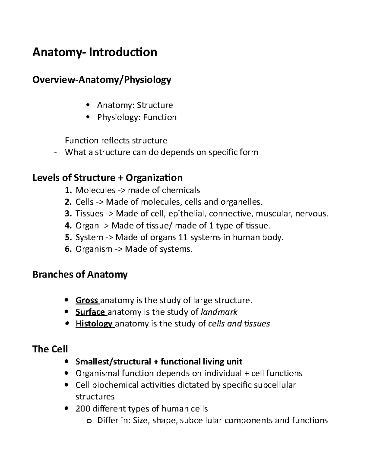 Anatomy Study guide CH. 1 &3 - Introduction Anatomy: Structure ...