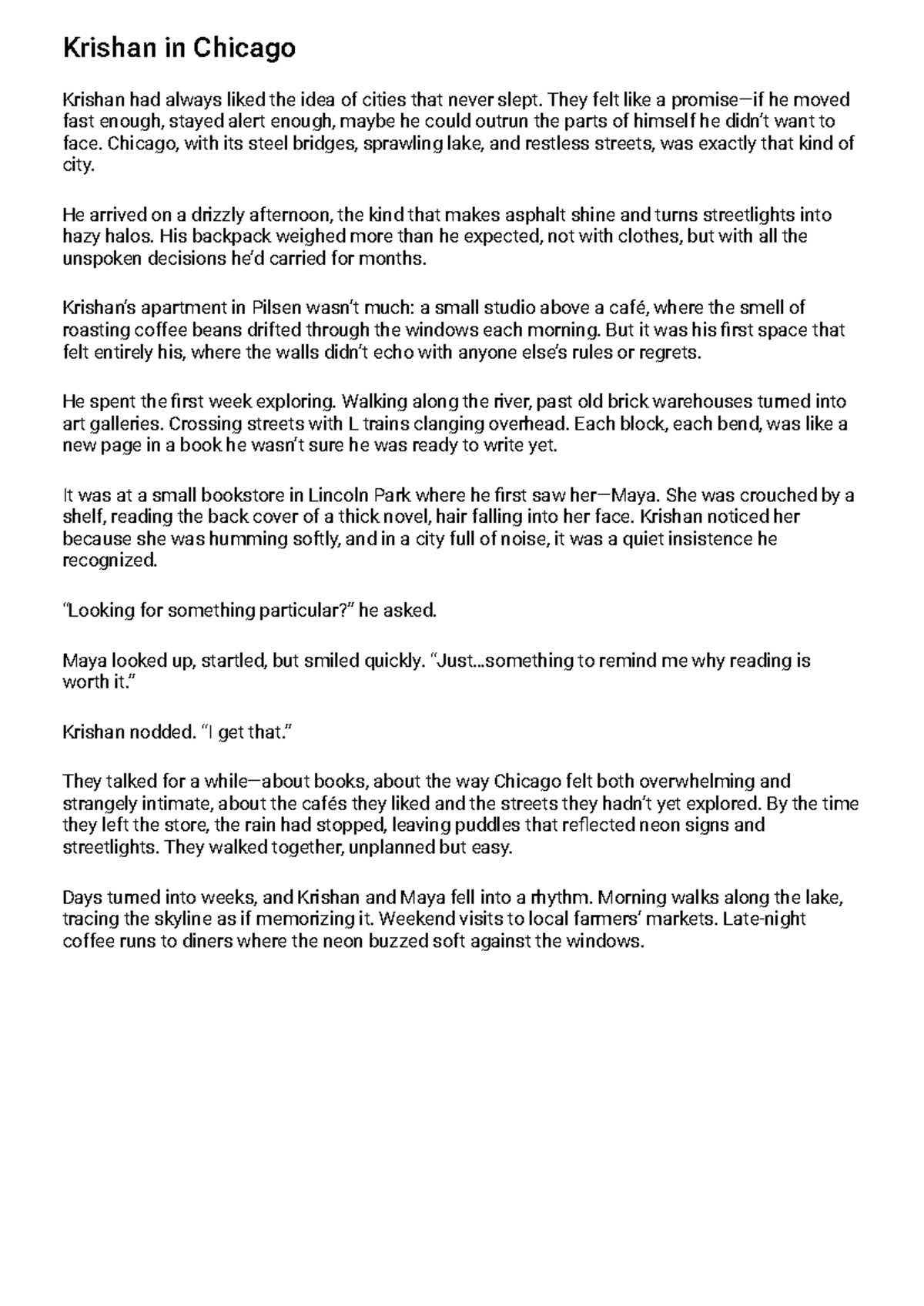 Krishan's Journey in Chicago: A Story of Discovery and Connection - Studocu