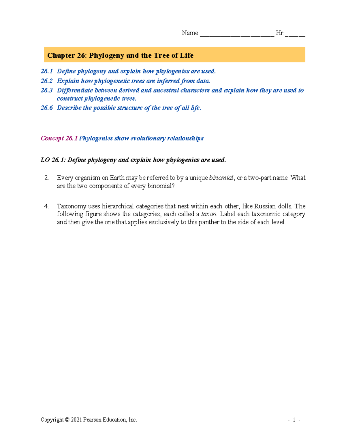 Ch. 26 AR - Phylogeny and the Tree of Life Study Notes - Studocu