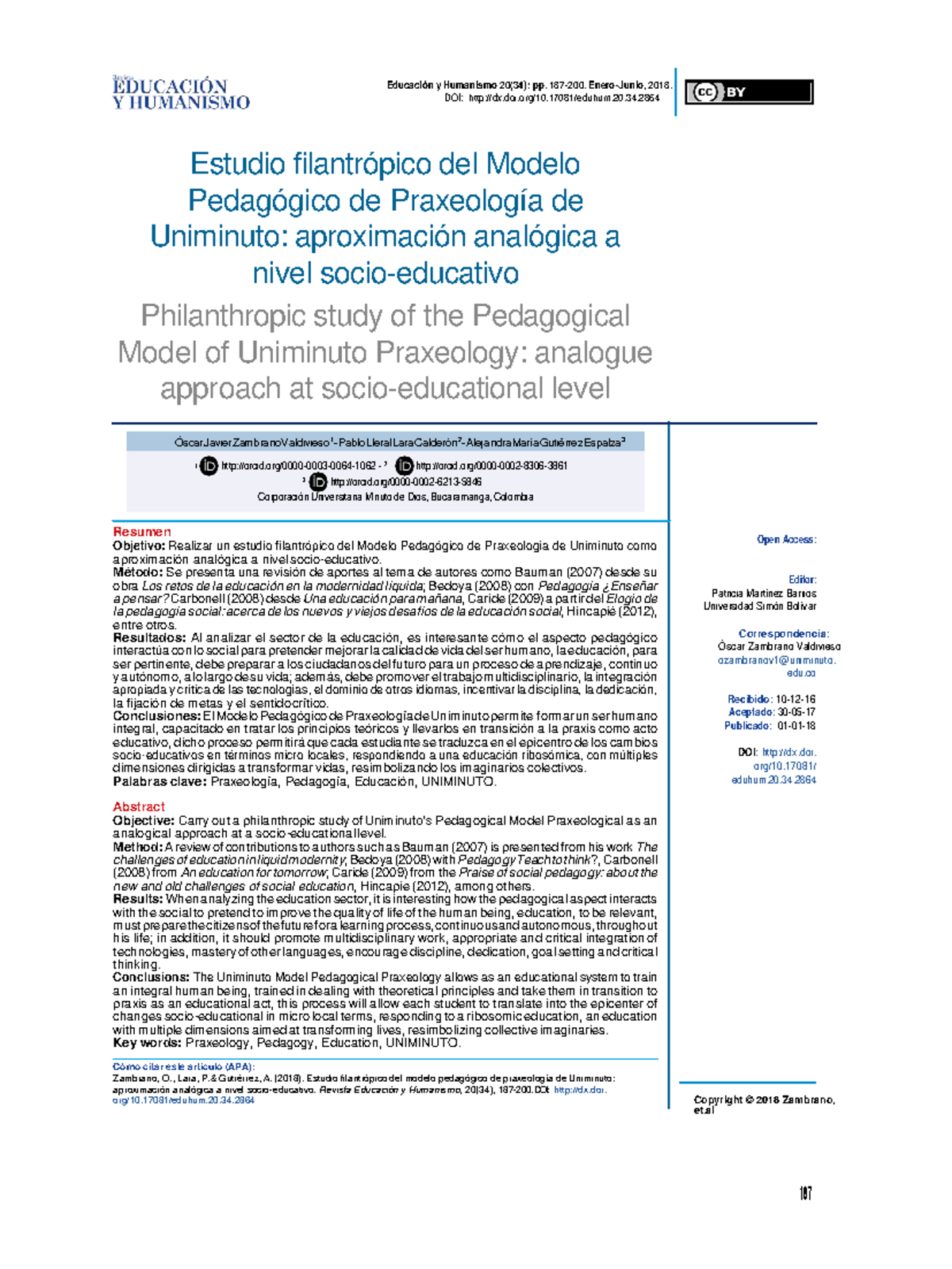 Estudio Filantrópico del Modelo Pedagógico de Praxeología - UNIMINUTO ...