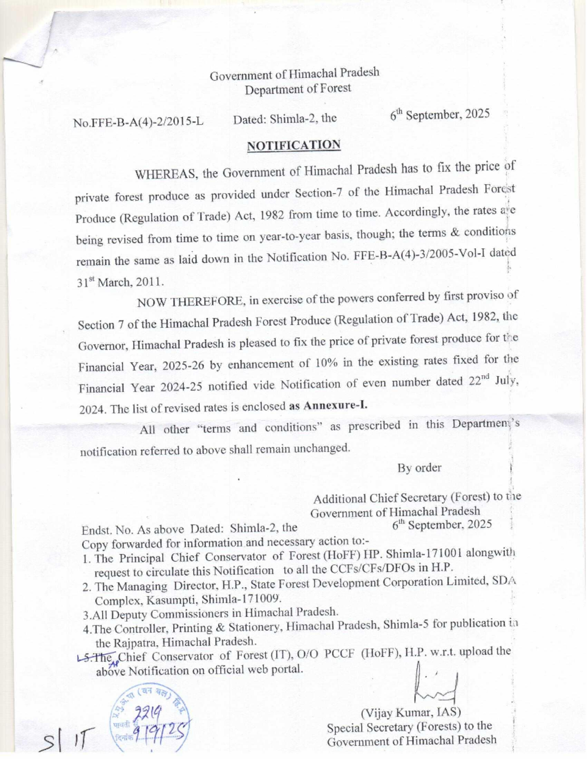 HP Forest Produce Price Notification - September 2025 - Studocu