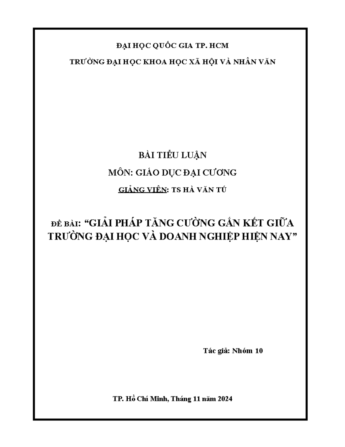 Bài Tiểu Luận Môn GDDC: Giải Pháp Tăng Cường Kết Nối Đại Học - Doanh ...