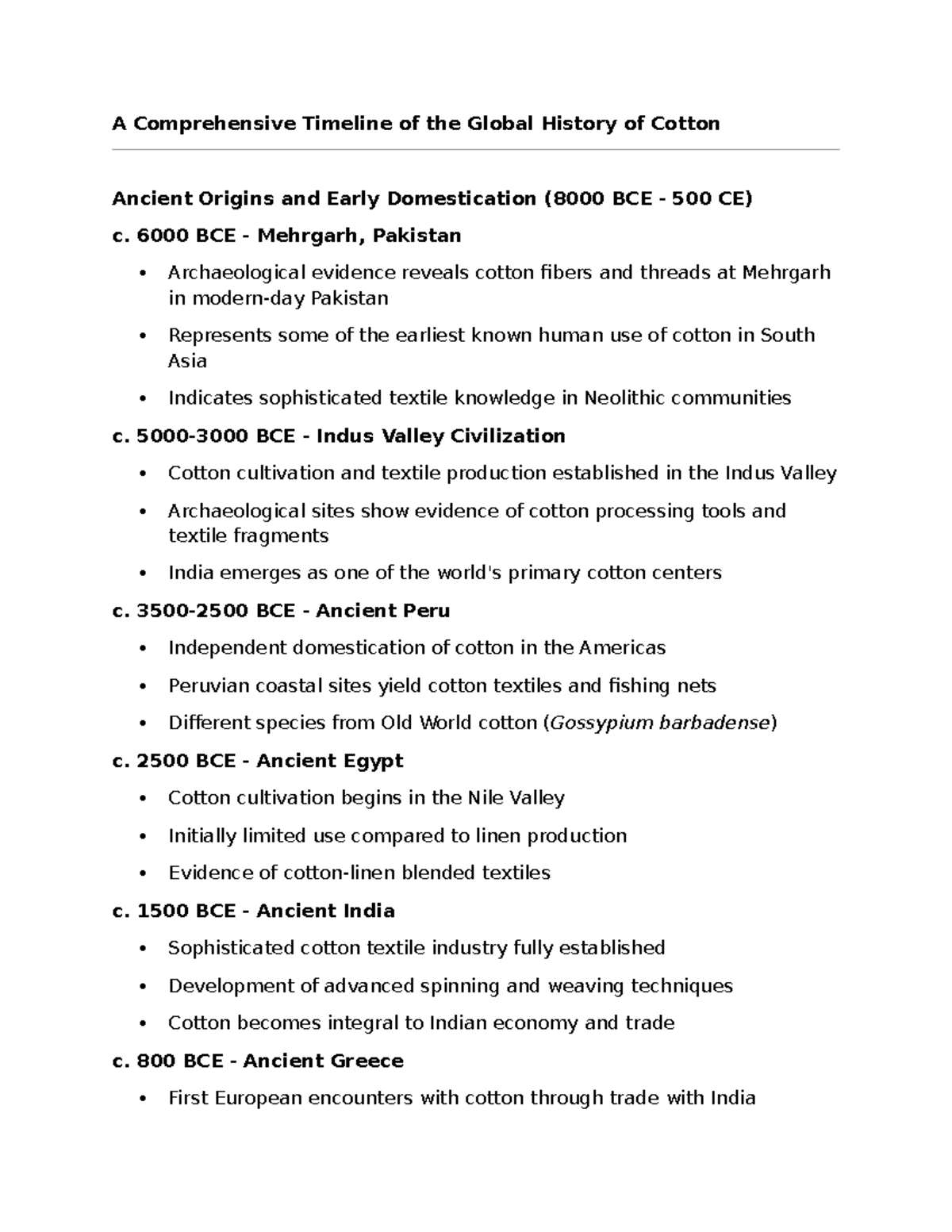 Cotton Timeline: A Historical Overview of Global Cotton Development ...