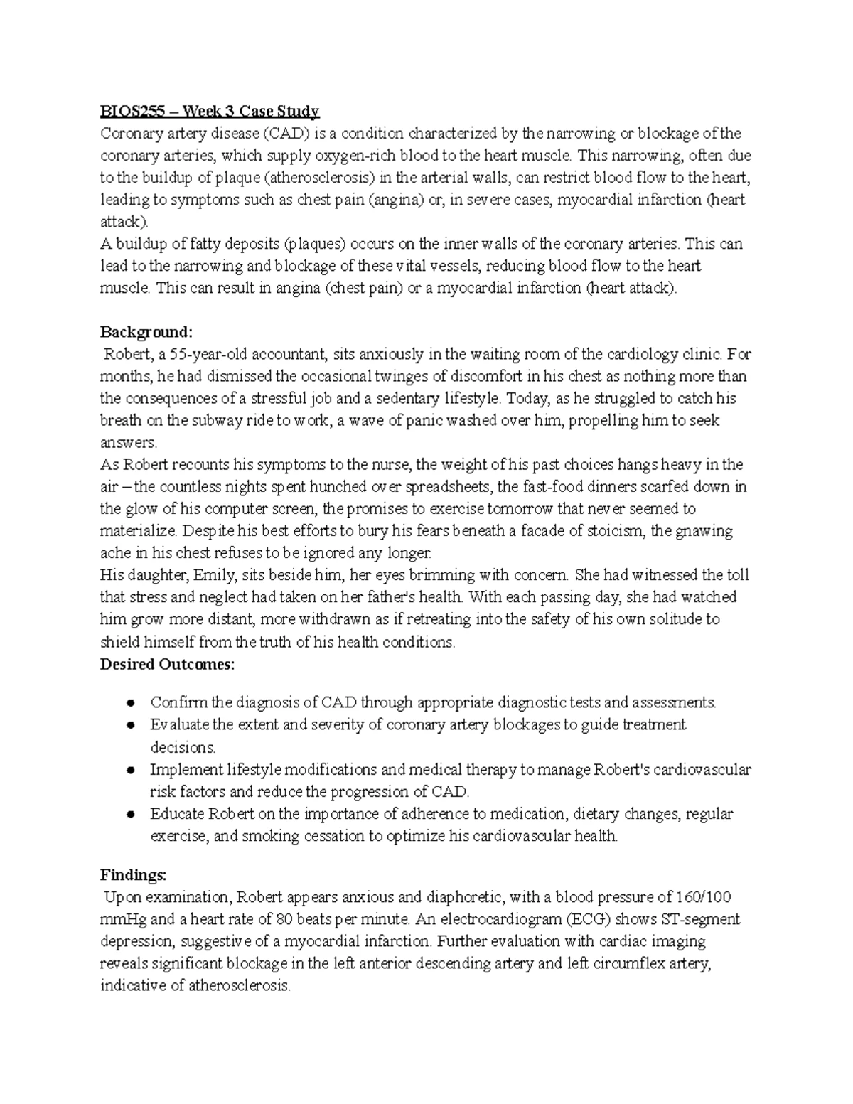 BIOS255 Week 3 Case Study: Understanding Coronary Artery Disease - Studocu