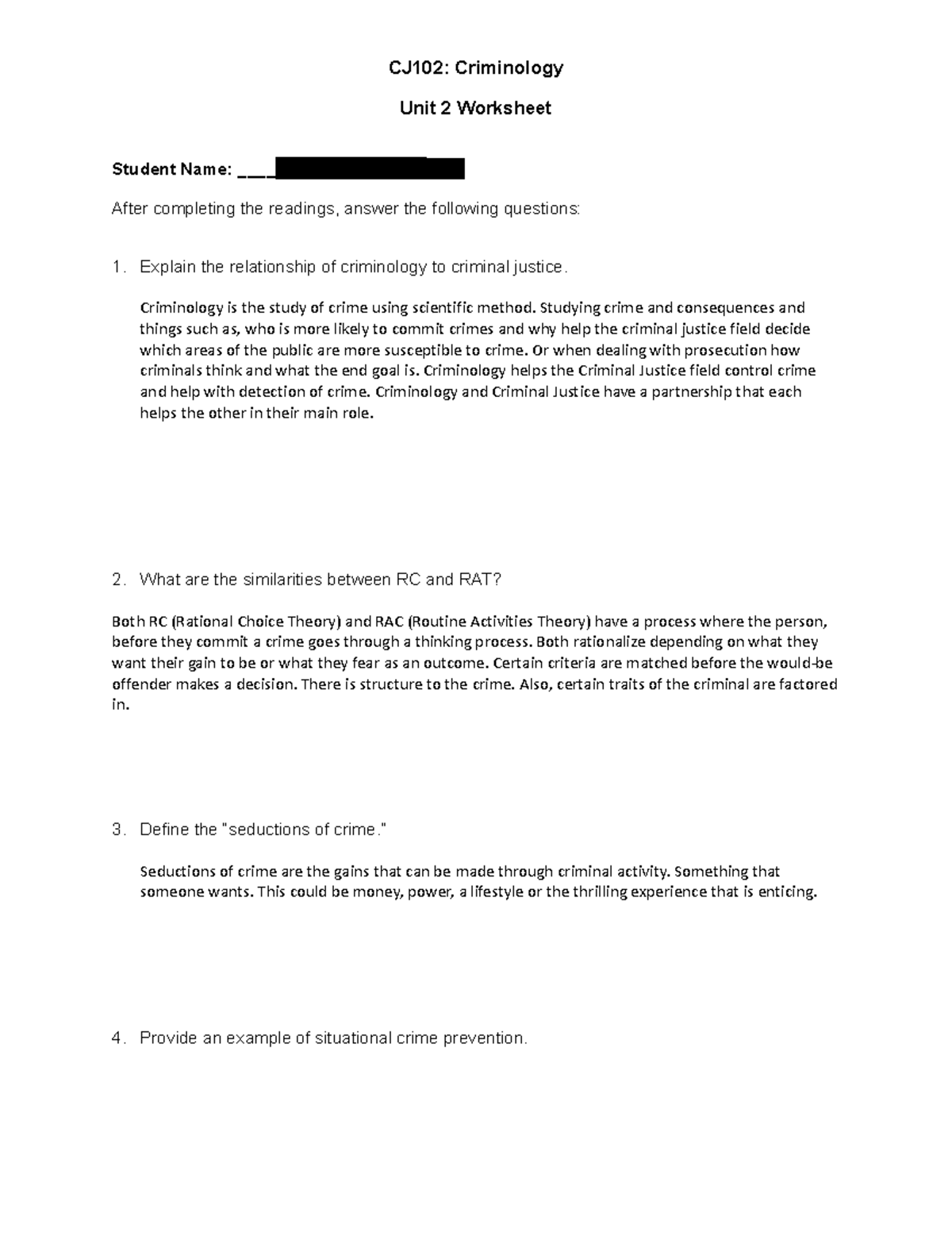 Unit2 Assignment 2 - CJ102: Criminology Unit 2 Worksheet Student Name: Cassandra Bullard After ...