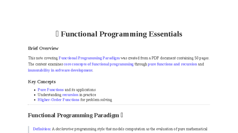 Functional Programming Essentials: Key Concepts Overview (CS101) - Studocu
