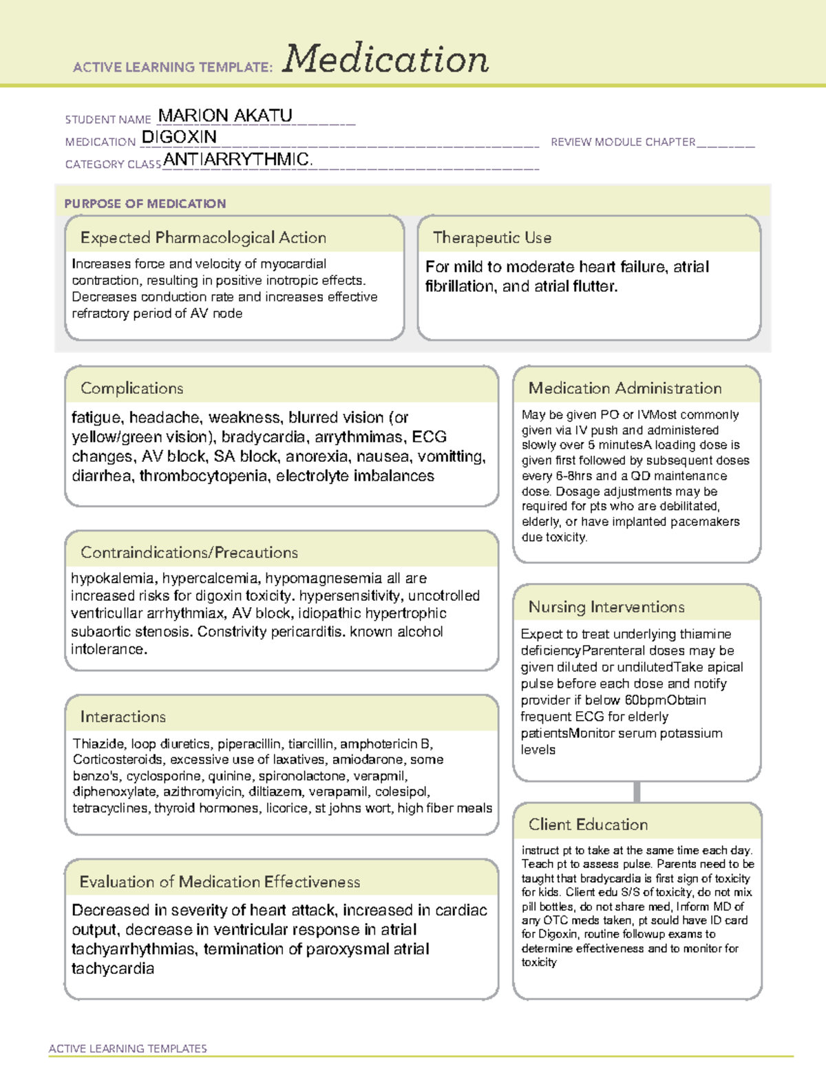ATI Med Template-5: Comprehensive Medication Review & Nursing ...