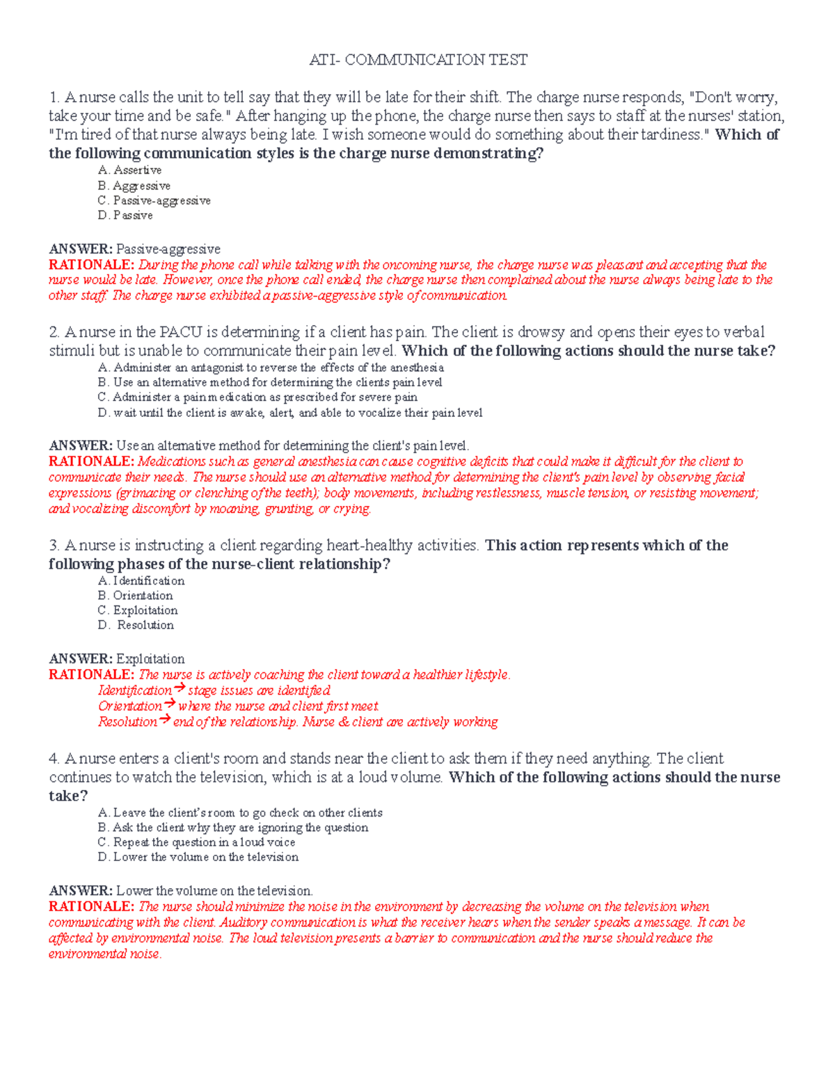 ATI - Communication Test Study Guide for Nursing Students - Studocu