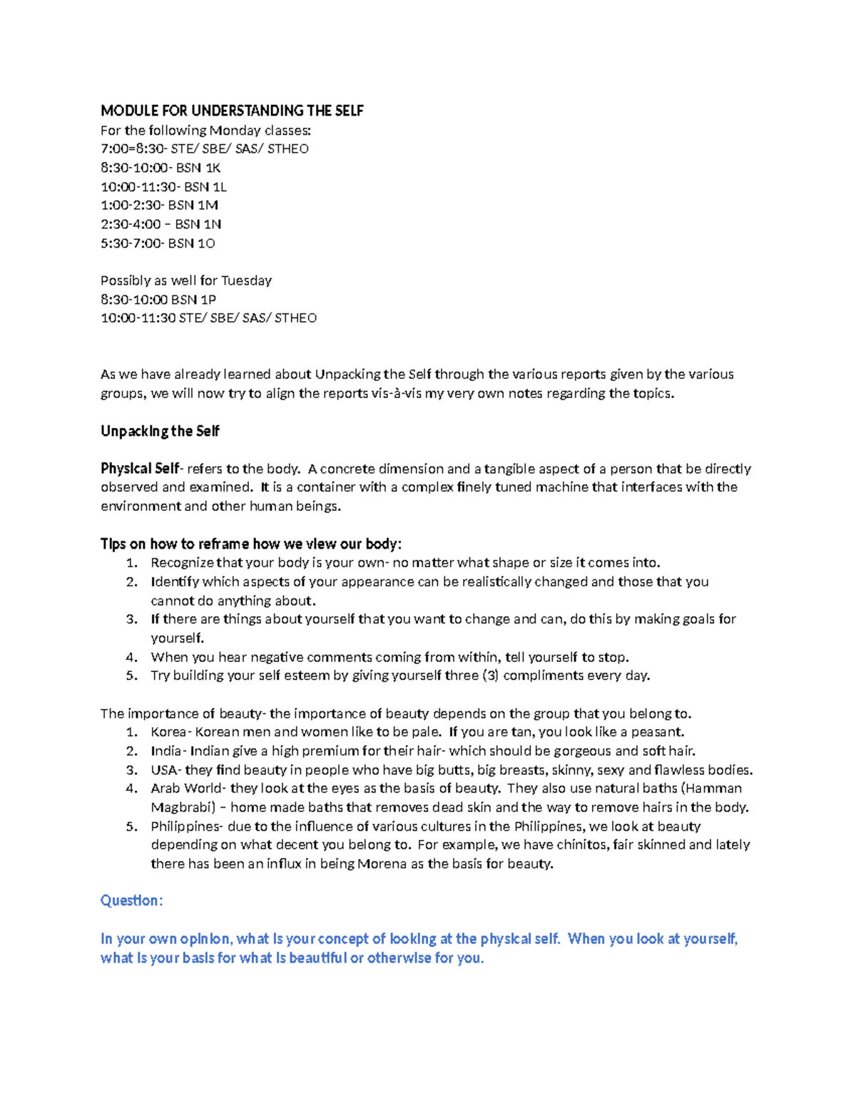Module FOR Understanding the SELF: Unpacking the Physical and Sexual ...