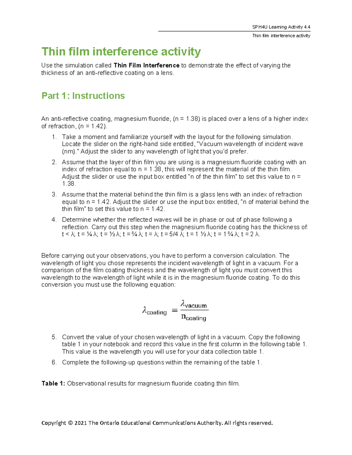 Sph4u 04 - review - Thin film interference activity Thin film ...
