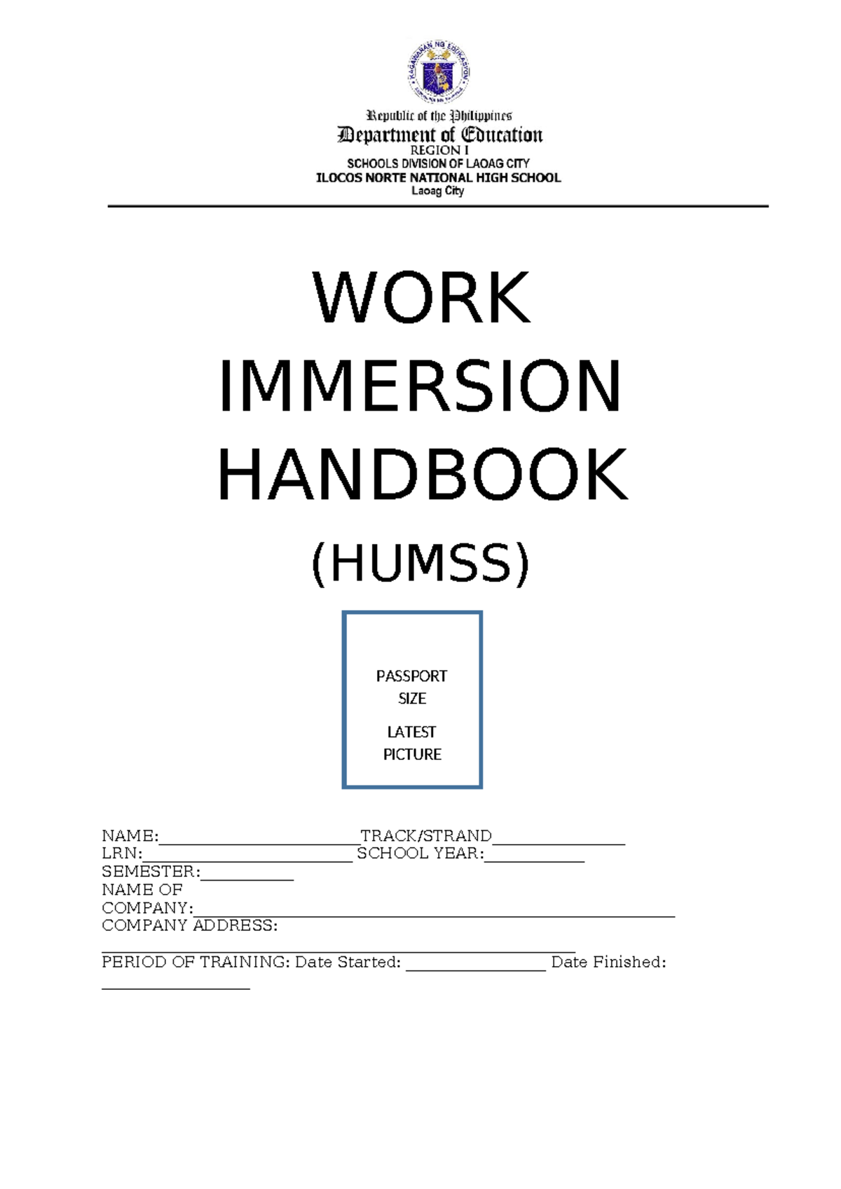 HUMSS Work Immersion Handbook 2024: Guidelines & Requirements - Studocu