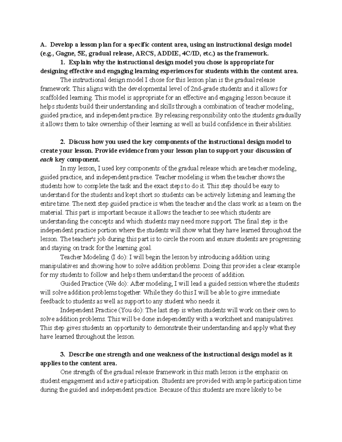 Applying Gradual Release Framework in Math Lesson Planning - Studocu