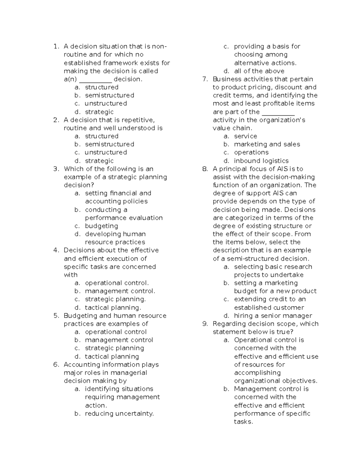 Chapter 1 Quiz 44-53 Study Notes for Decision Making Concepts - Studocu