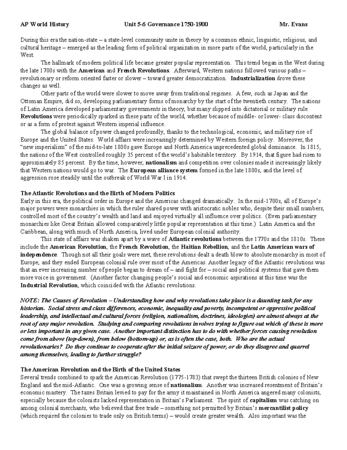 AP World History Unit 5-6 Governance: A Study of Political Change 1750 ...