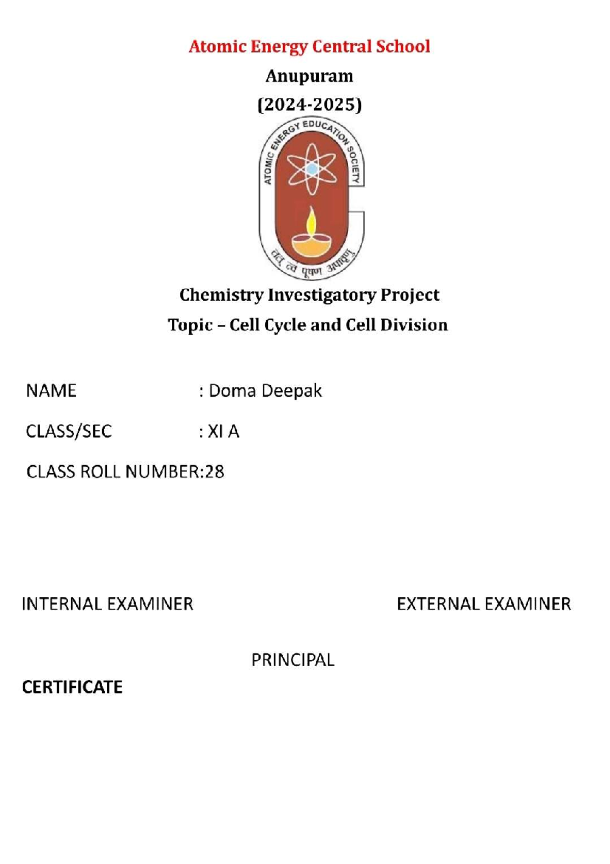 Chemistry Investigatory Project: Cell Cycle & Division (Class A) - Studocu