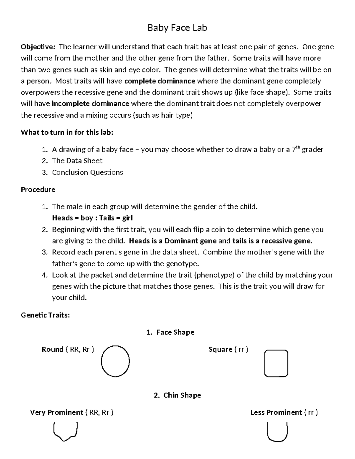 Baby Face Lab - Understanding Genetic Traits and Inheritance - Studocu