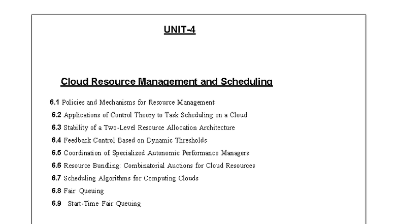 UNIT 4 - Cloud computing in unit4 basic structures of cloud - UNIT- Cloud Resource Management ...