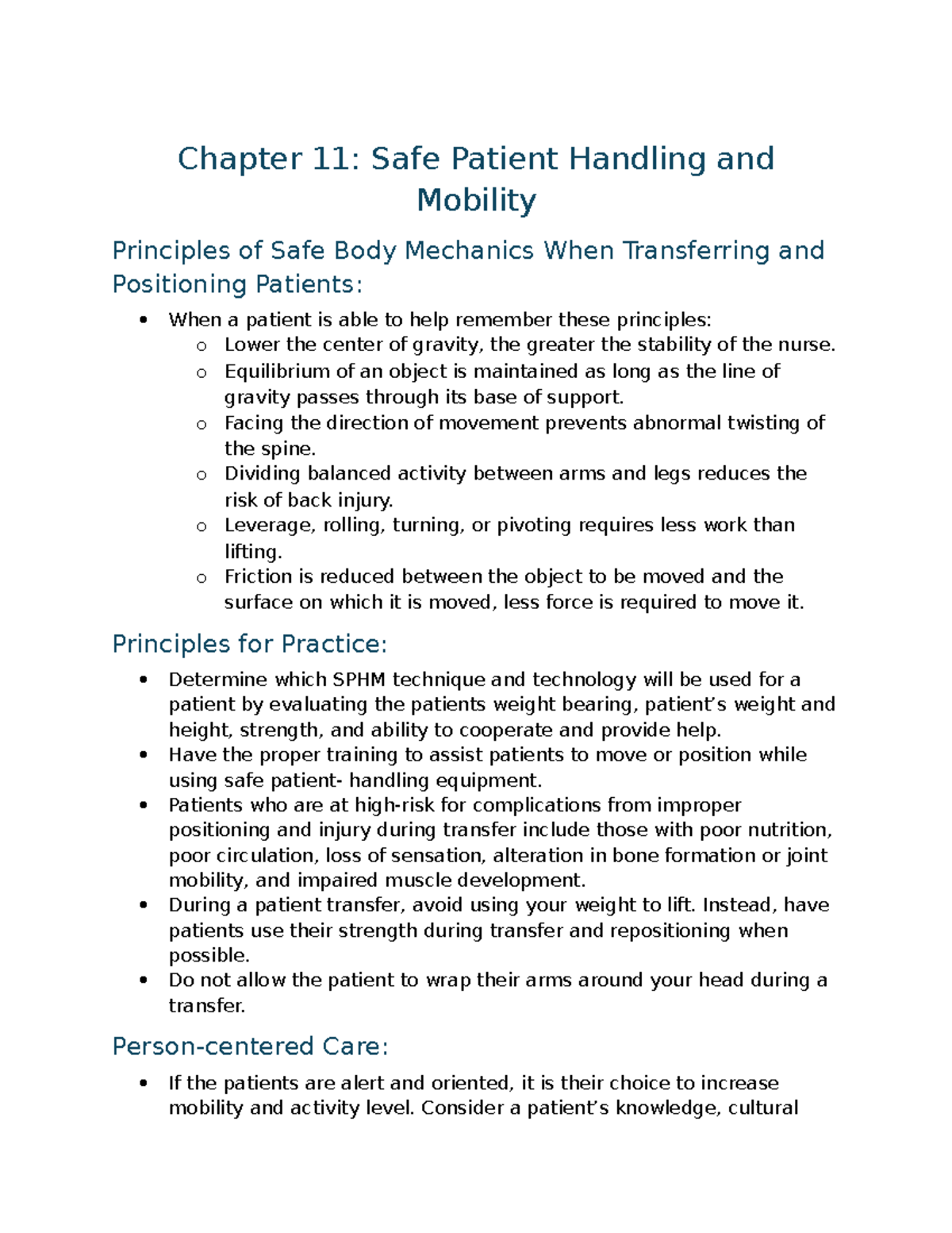 Chapter 11 1144 - notes - Chapter 11: Safe Patient Handling and ...