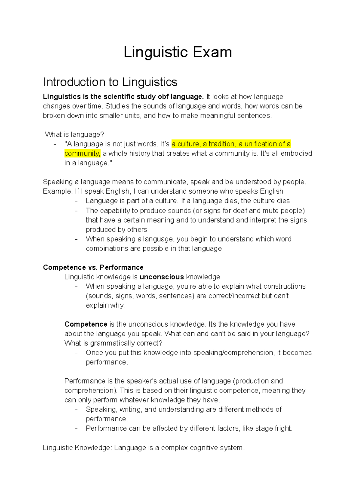 Linguistic Exam Review Notes - LING 101 - Studocu