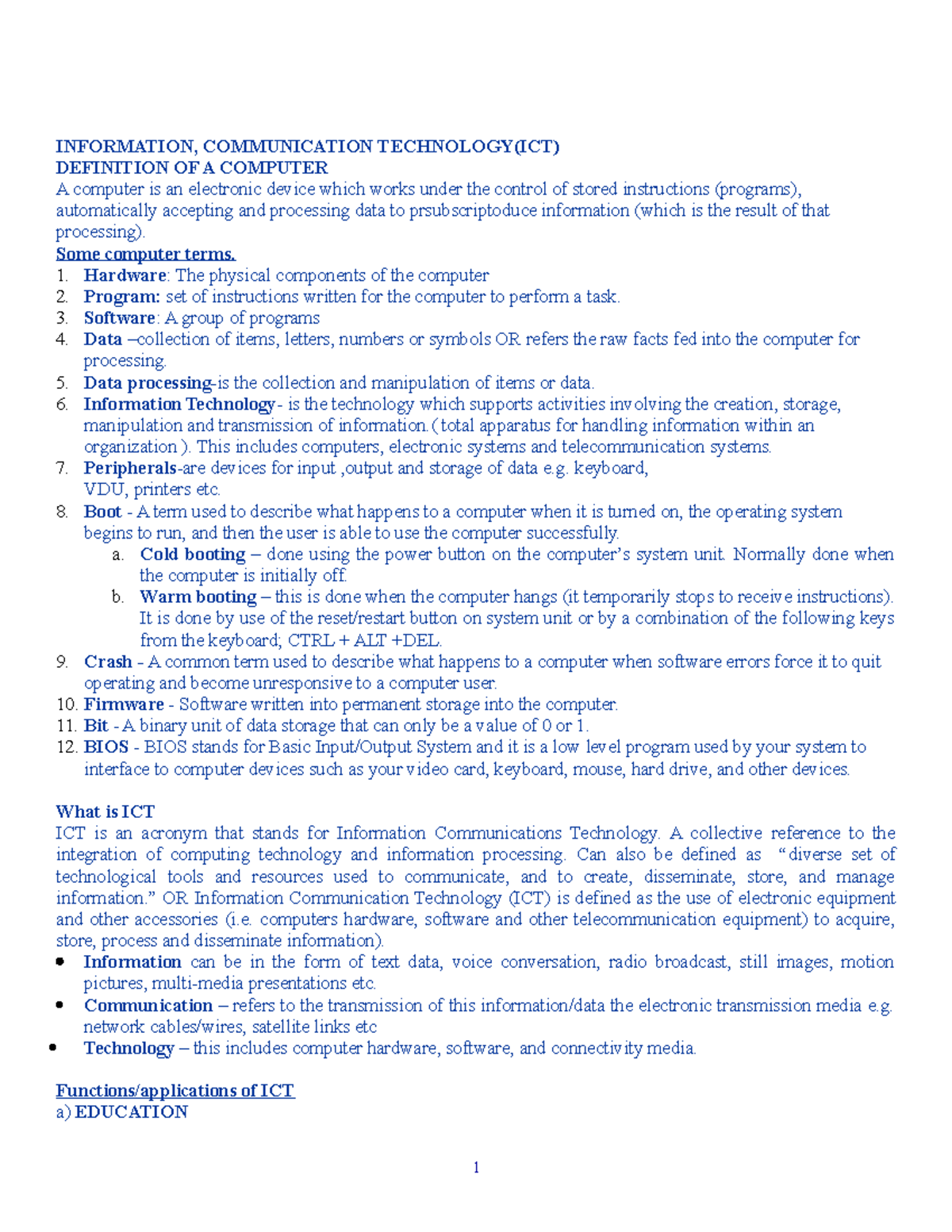 ICT Notes main - This is to help learners get educated - INFORMATION ...