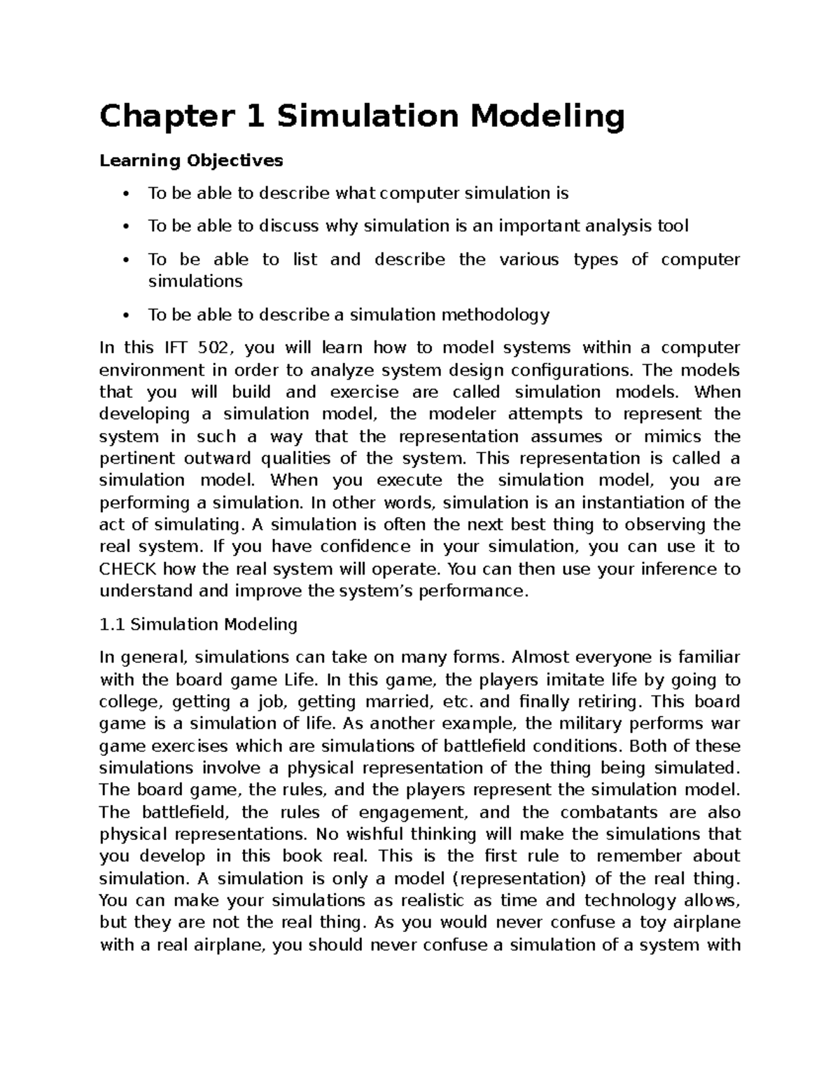 IFT 502 Chapter 1: Introduction to Simulation Modeling Concepts - Studocu
