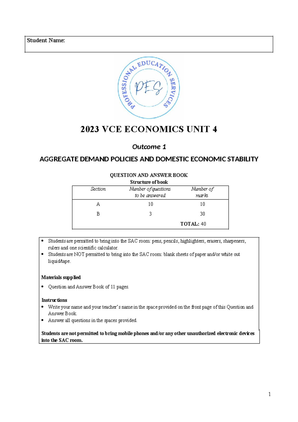2023 VCE ECONOMICS UNIT 4 AOS 1A Q&A on Aggregate Demand Policies - Studocu