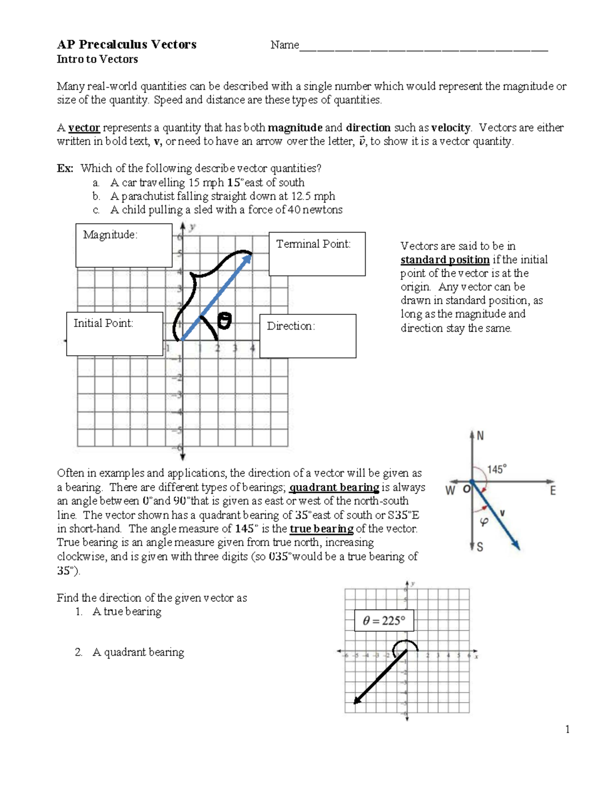AP Precalculus Vectors: Introductory Notes on Vector Concepts - Studocu