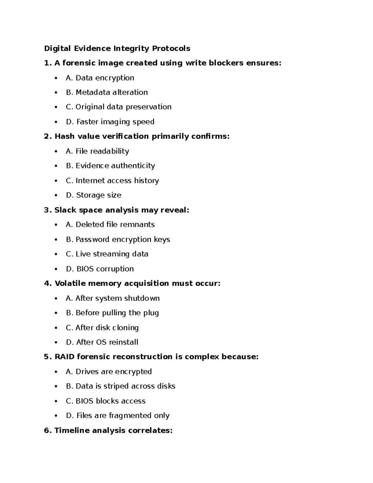 Digital Evidence Integrity Protocols: Key Concepts & Quiz Answers - Studocu