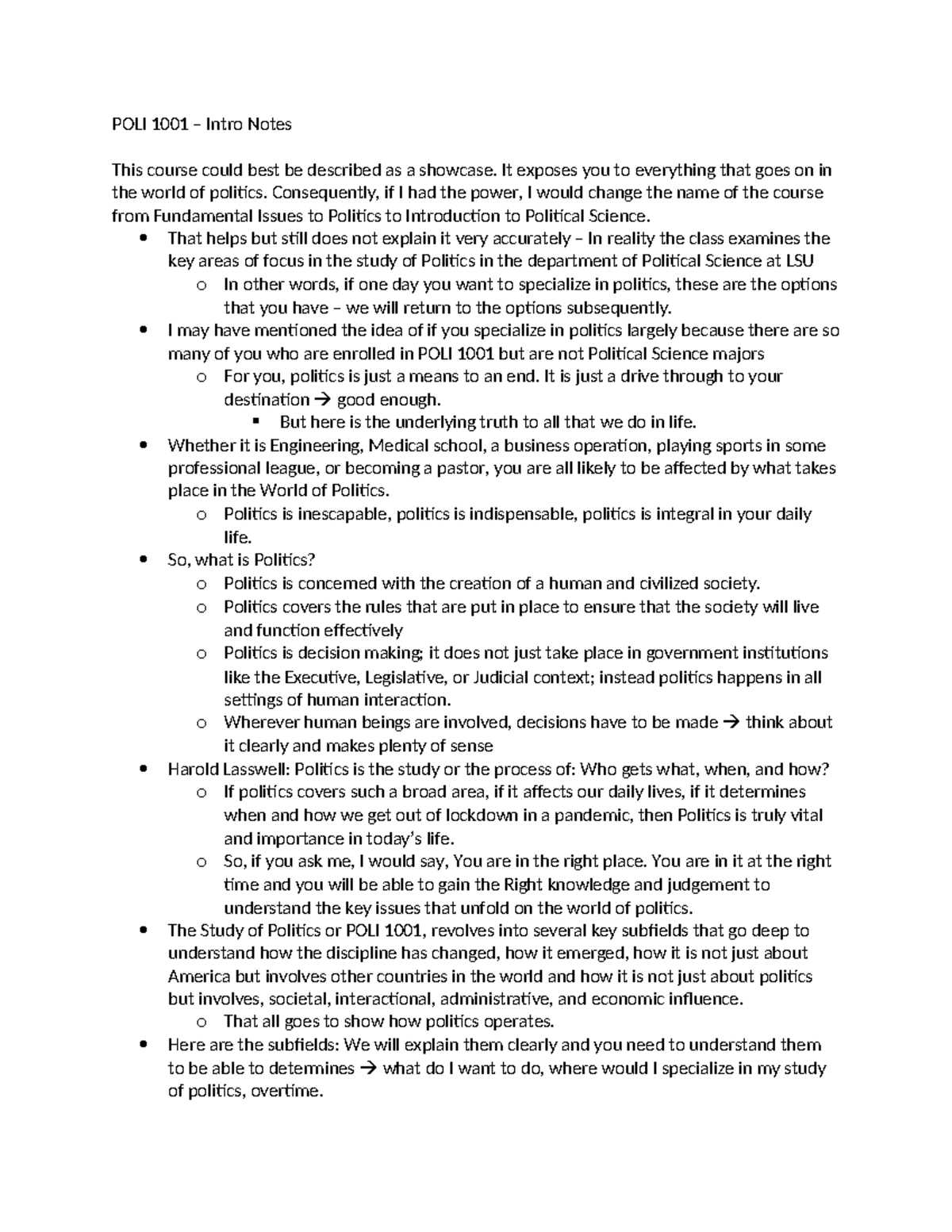 POLI 1001 – Intro to Political Science: Key Concepts & Subfields - Studocu