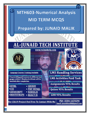 Mth603 Mcq's final Term By Vu Topper RM - Copy - MTH-603 Numerical ...