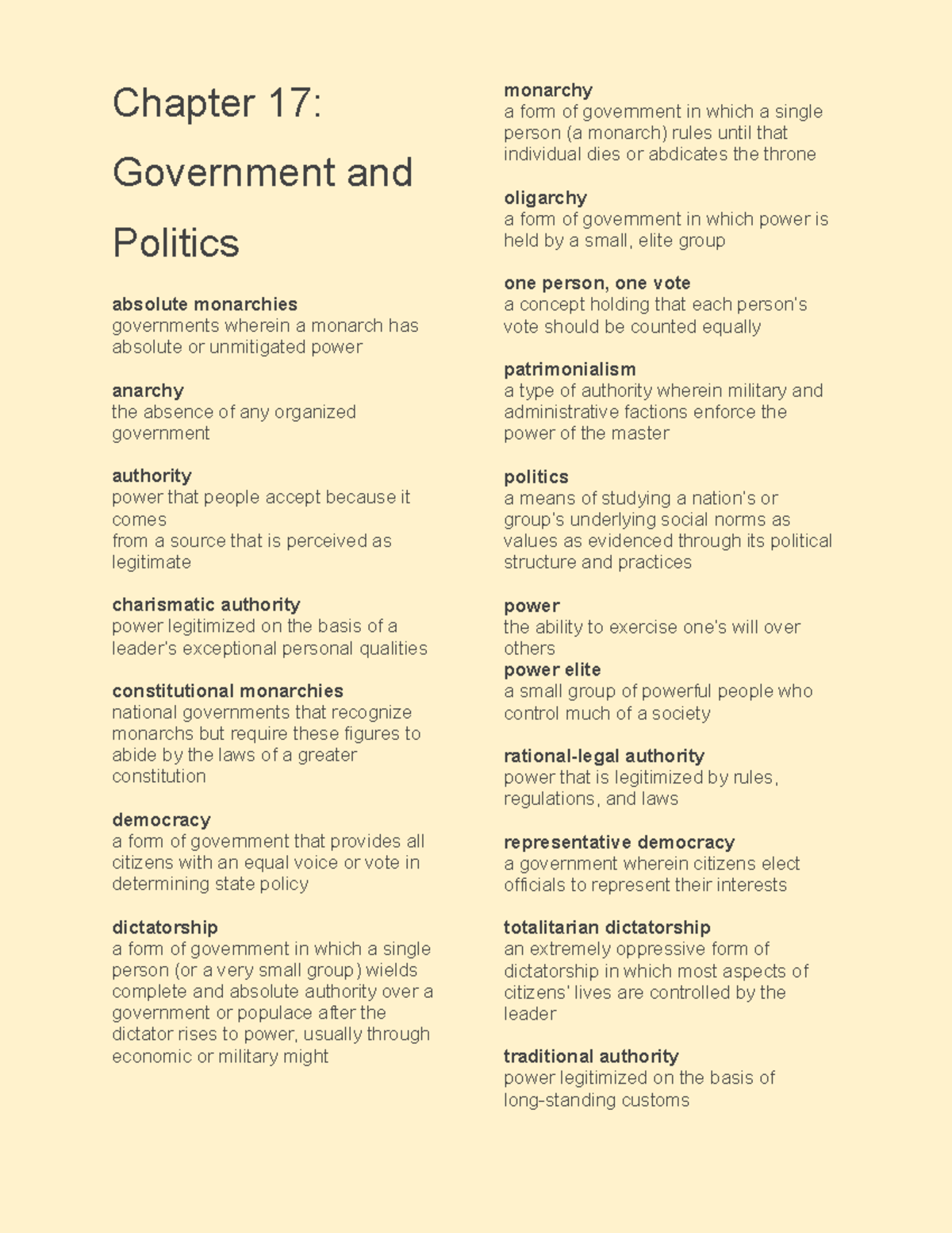 Ch 17 Key Terms - Chapter 17: Government and Politics vocab - Chapter ...