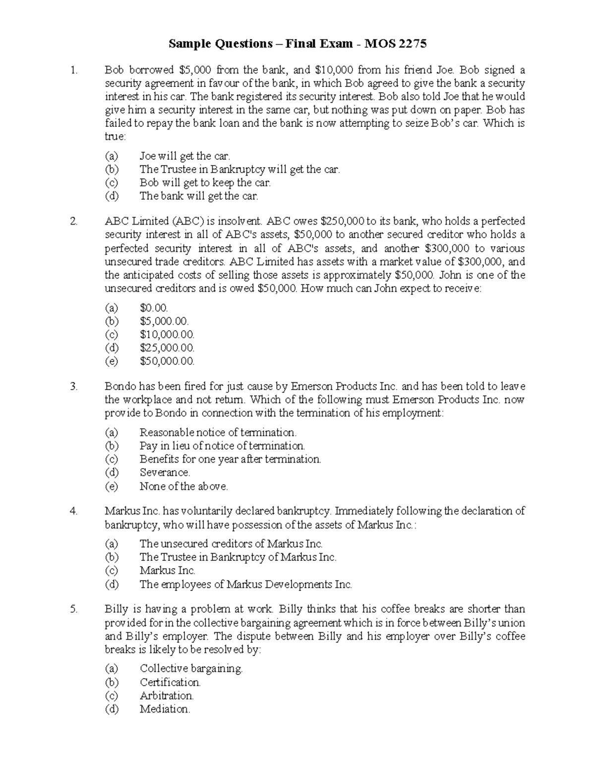MOS 2275 Final Exam Sample Questions and Answers - Studocu