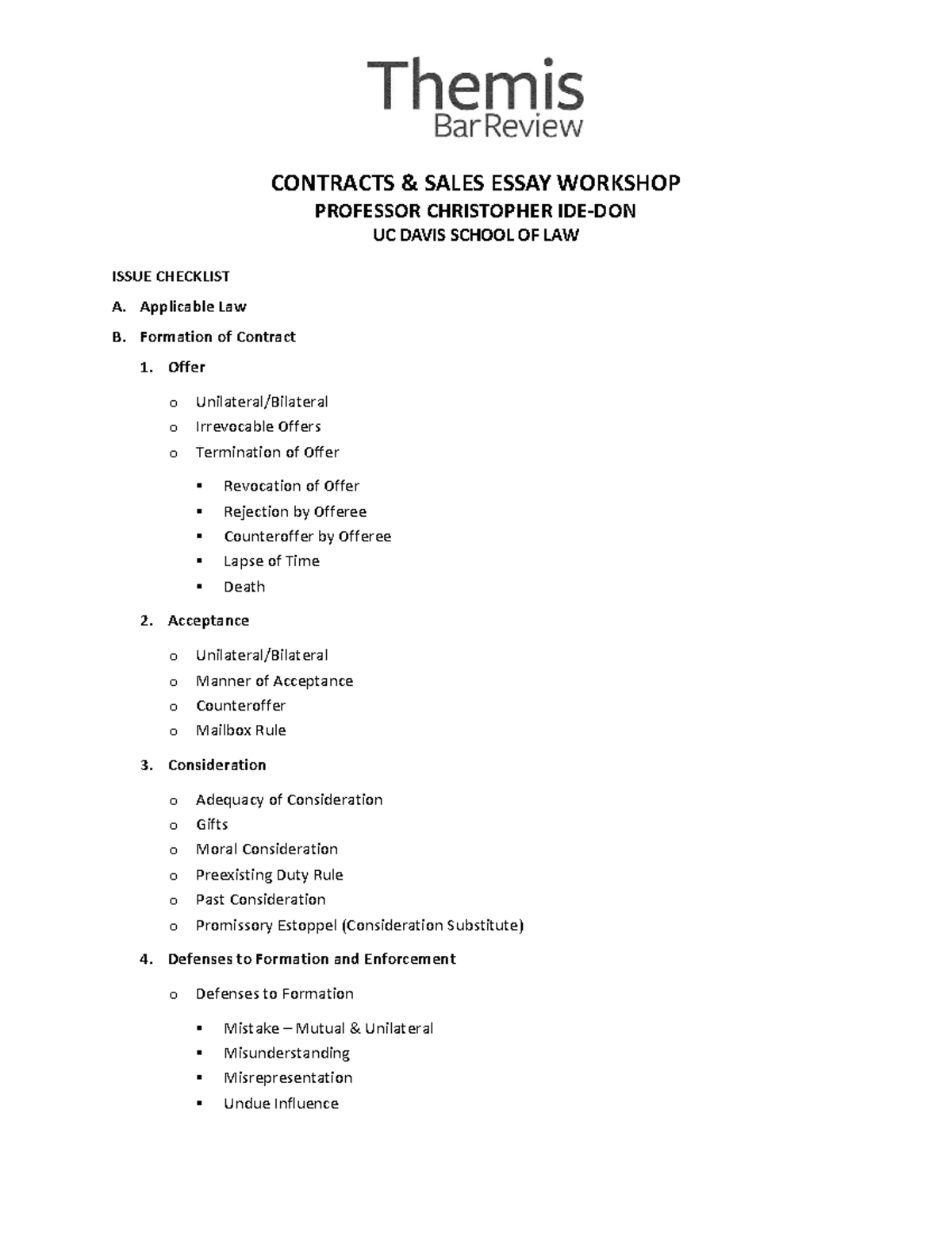Contracts Sales Essay Workshop Checklist: Key Concepts & Exam Tips ...