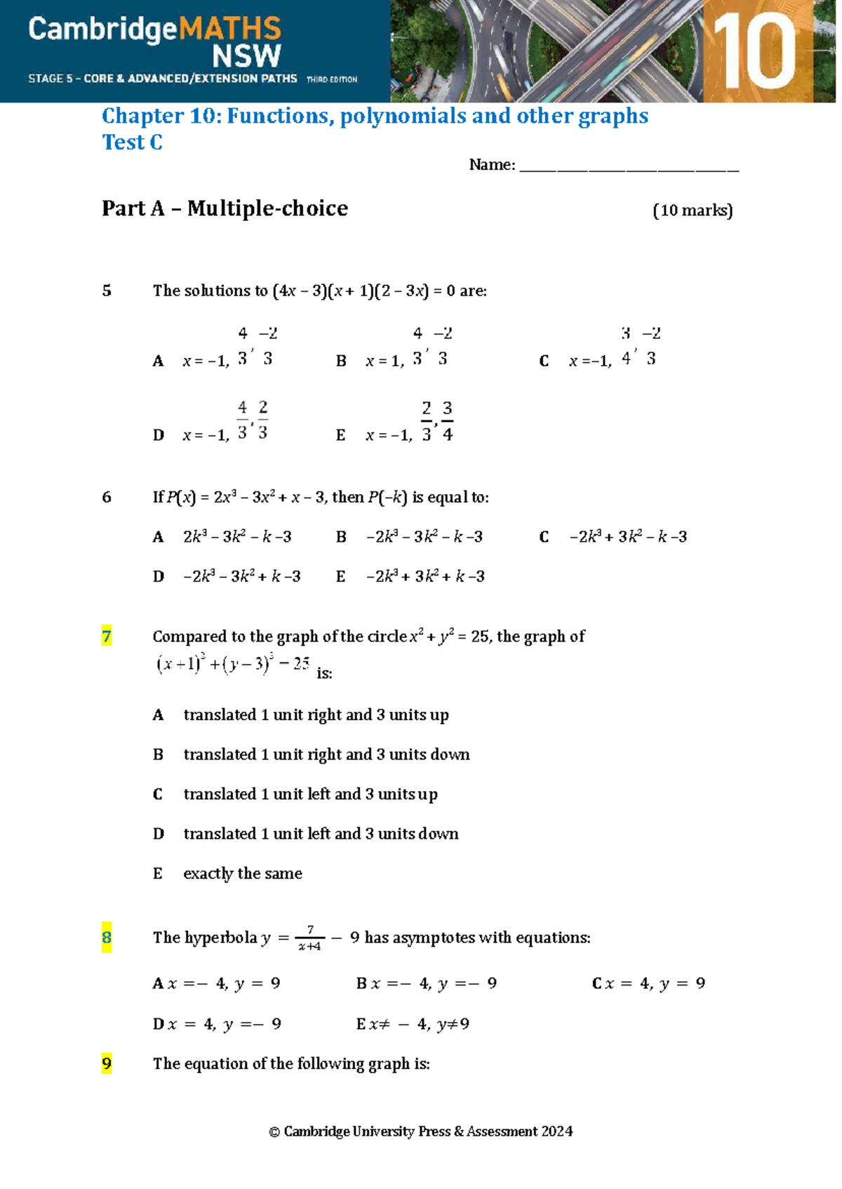 Chapter 10C: Functions, Polynomials & Graphs Test Solutions - Studocu