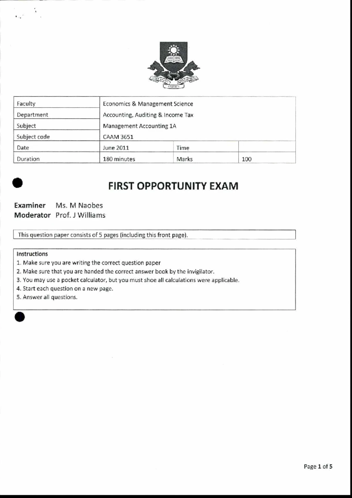 AFE3782 01 sum 2019 - Past exam papers - UNAM U}.{IVEHSITY OF NAMIBIA EXAMINER: E. MACHAYA - Studocu