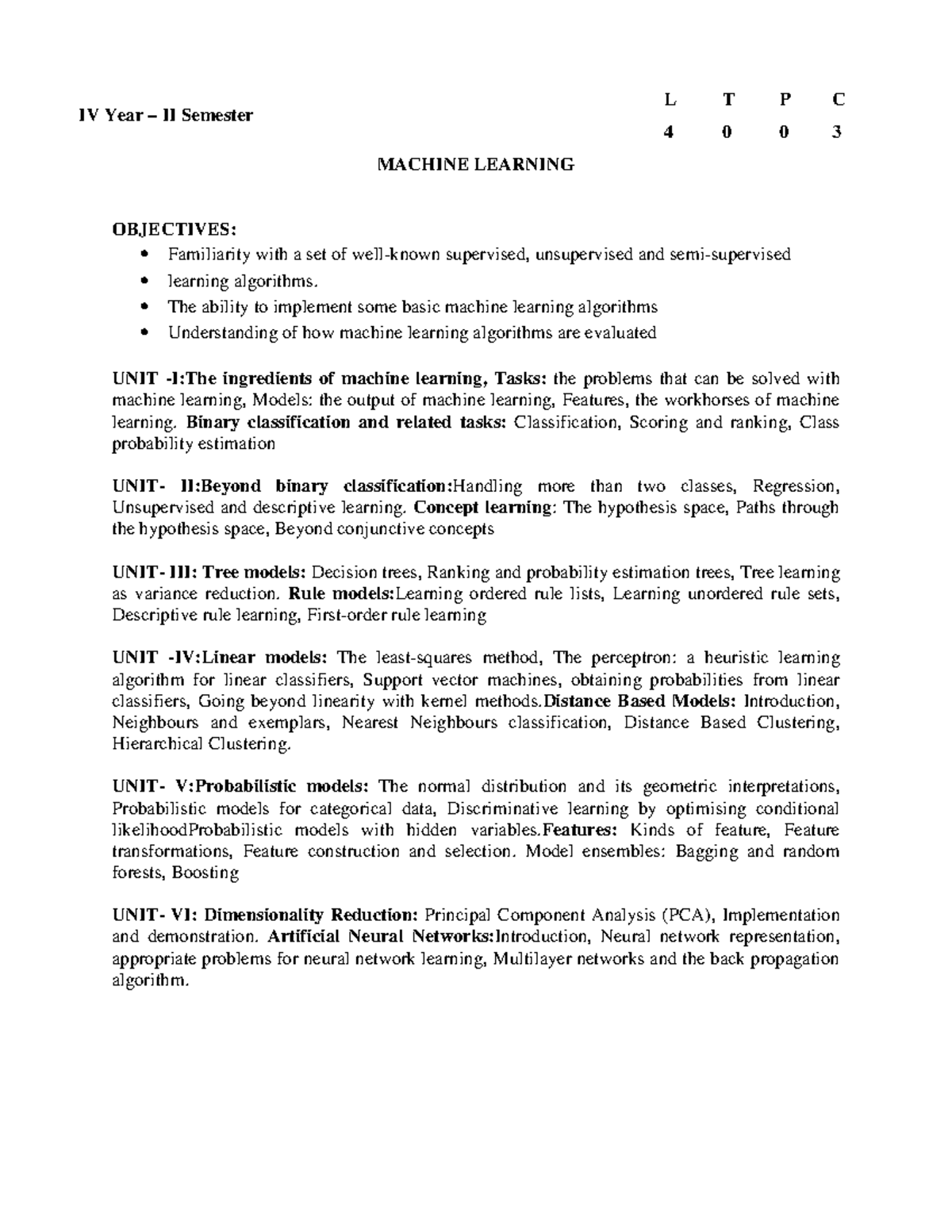 ML-notes final - Machine Learning notes - MACHINE LEARNING OBJECTIVES ...