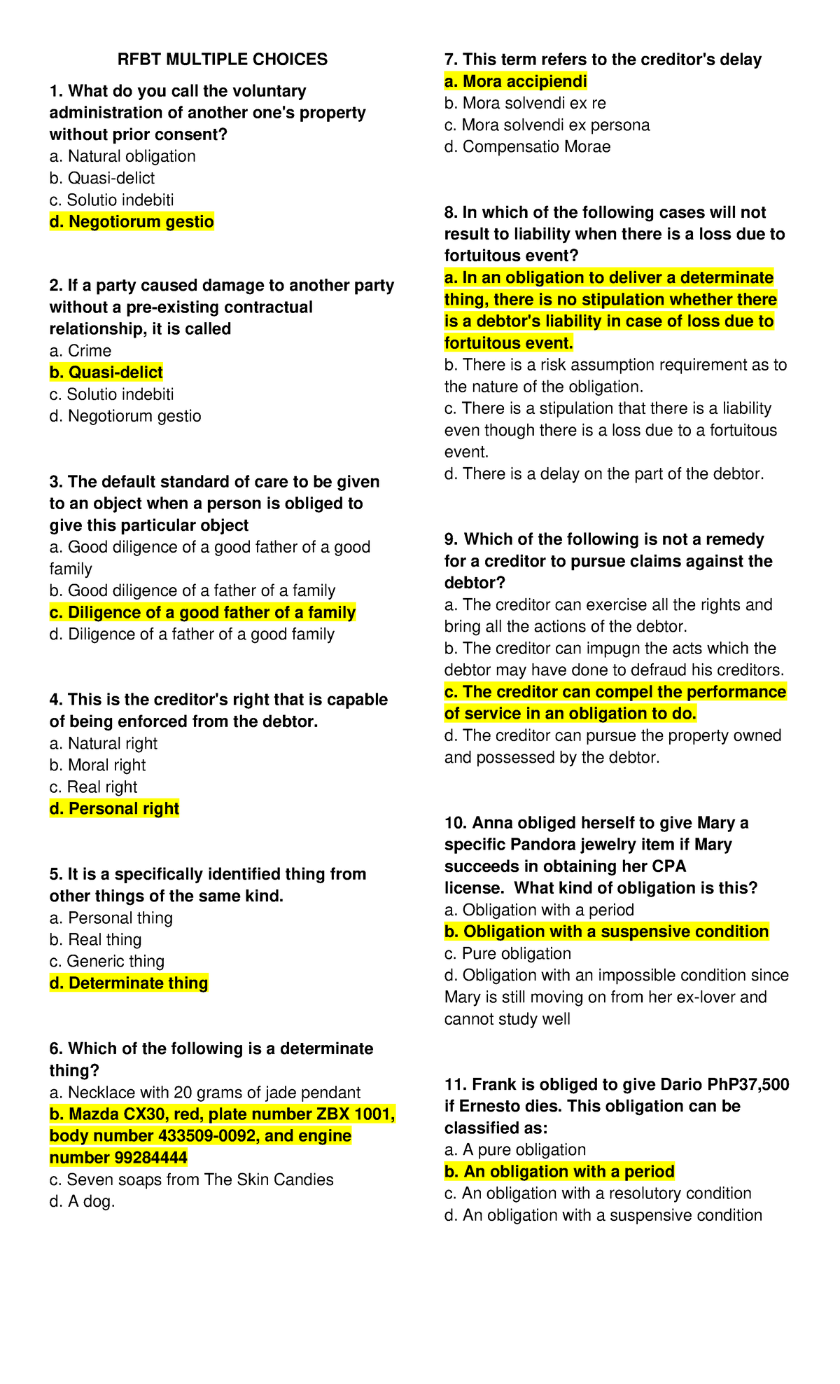 RFBT Midterm Exam Reviewer: Multiple Choice Questions & Assessments - Studocu