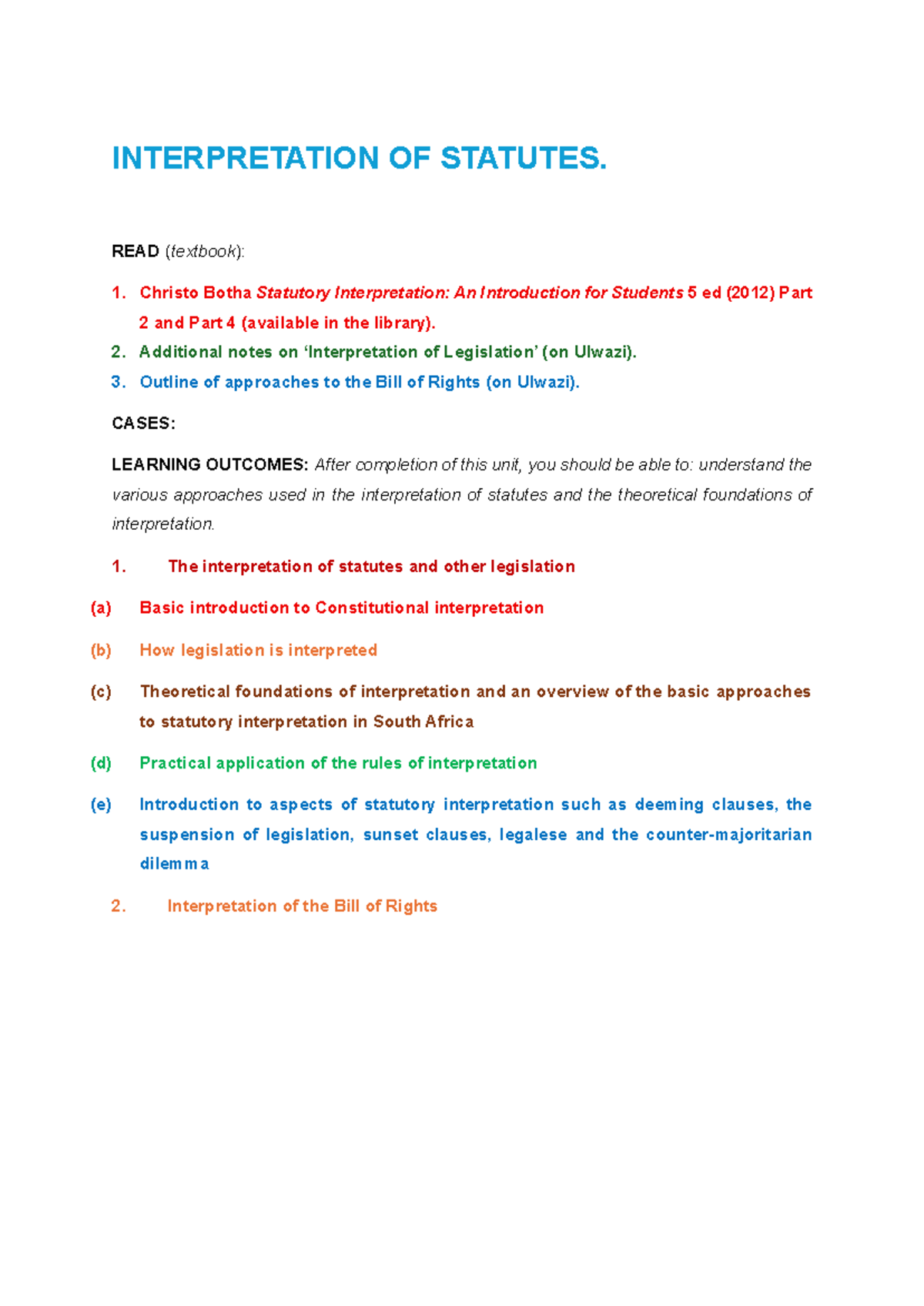 Interpretation of Statutes: Comprehensive Study Notes for LAW 101 - Studocu