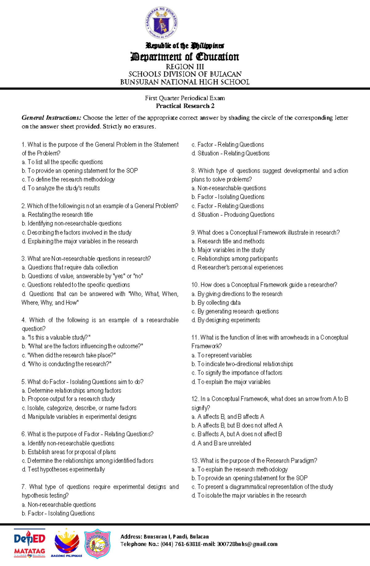 Pr2 - Final Exam: Practical Research 2 Question Set - Studocu