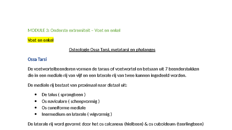 Module 3: Voet en Enkel - Anatomie en Functies van de Onderste ...