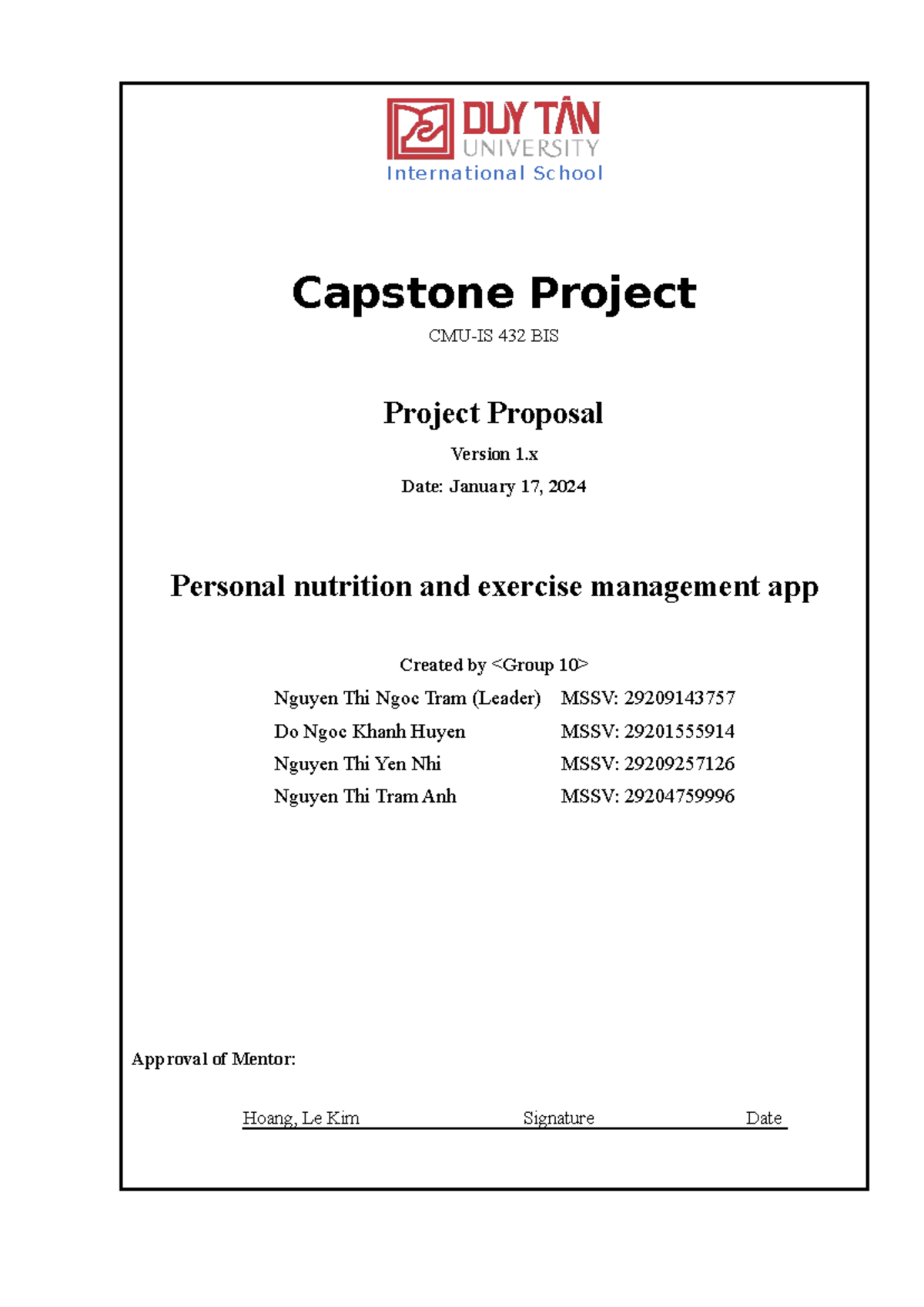 Capstone Project Proposal: NutriSys App Development 432 BIS - Studocu