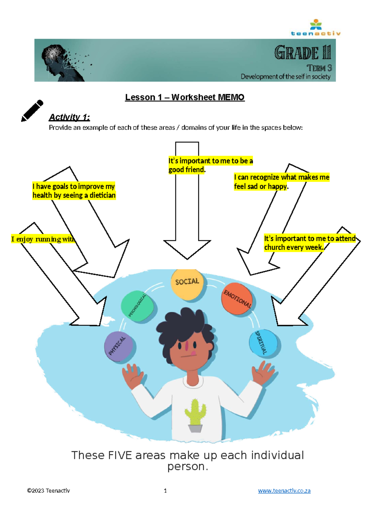 Lesson 1 Worksheet MEMO: Balancing Life Domains and Health - Studocu
