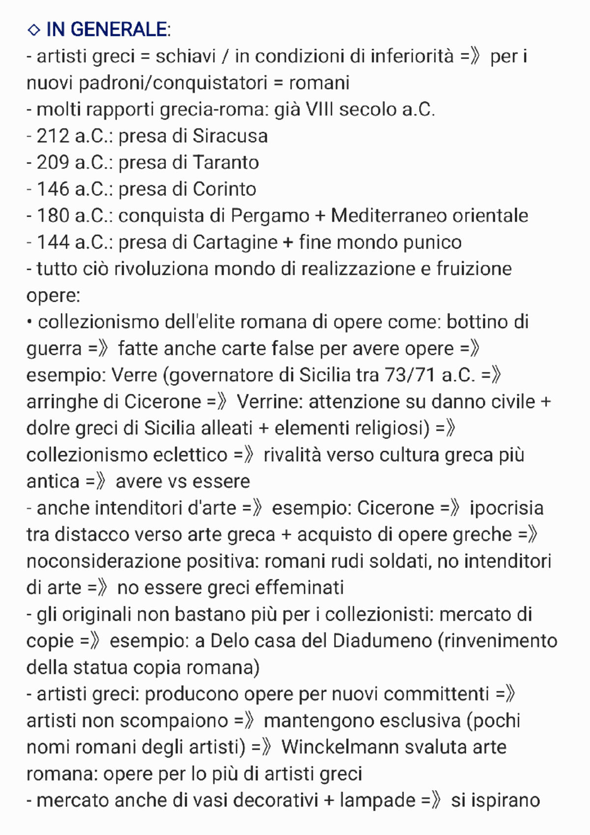 Arte greca per Roma: Collezionismo e Influenze Culturali - Studocu